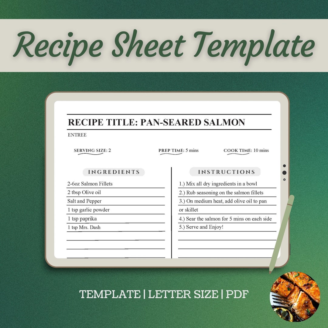 Recipe Sheet Template | Editable and Printable Template | Minimalist ...