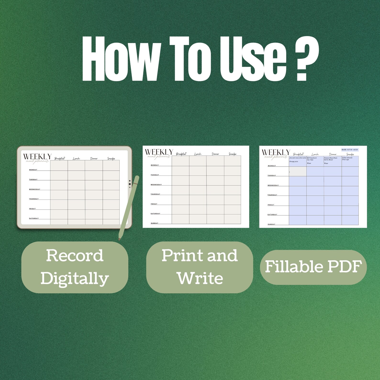 Weekly Meal Planner | Meal Planner | Printable Planner | Minimalist ...
