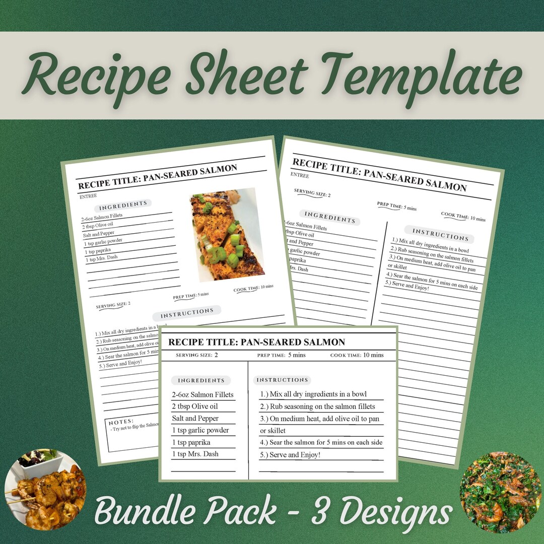Recipe Sheet Template Bundle | Recipe Card | Editable and Printable ...