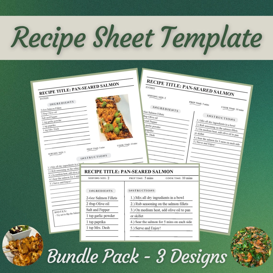 Recipe Sheet Template Bundle | Recipe Card | Editable and Printable ...