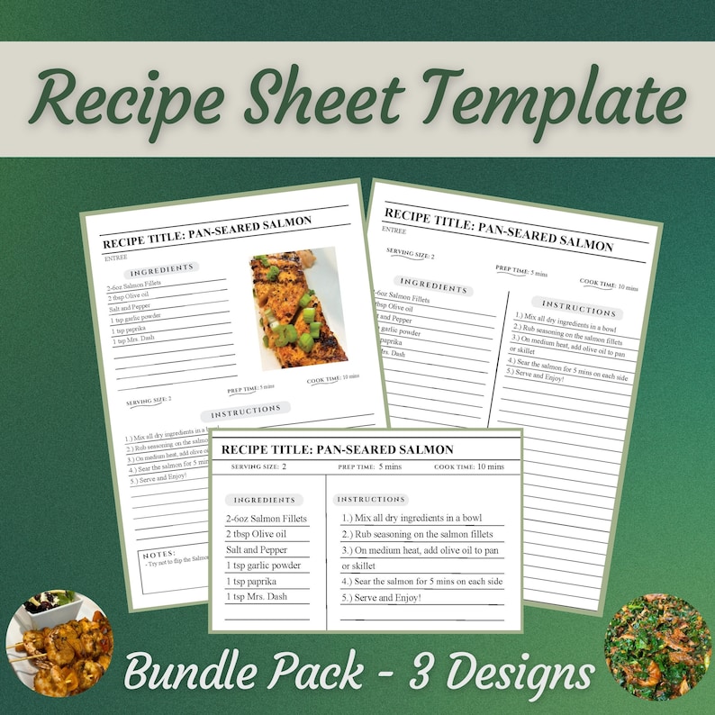 Recipe Sheet Template Bundle | Recipe Card | Editable and Printable ...