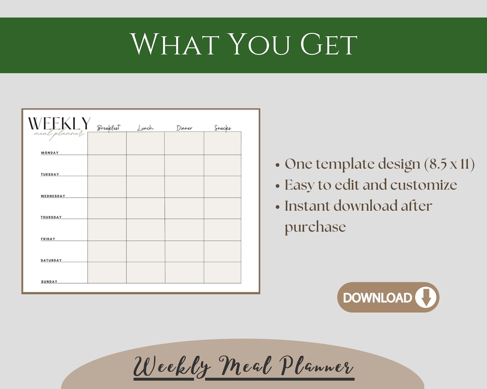 Weekly Meal Planner Meal Planner Printable Planner Minimalist Template ...