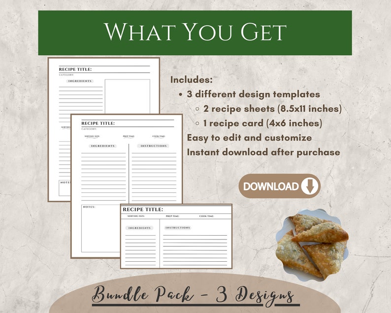Recipe Sheet Template Bundle Recipe Card Editable and - Etsy