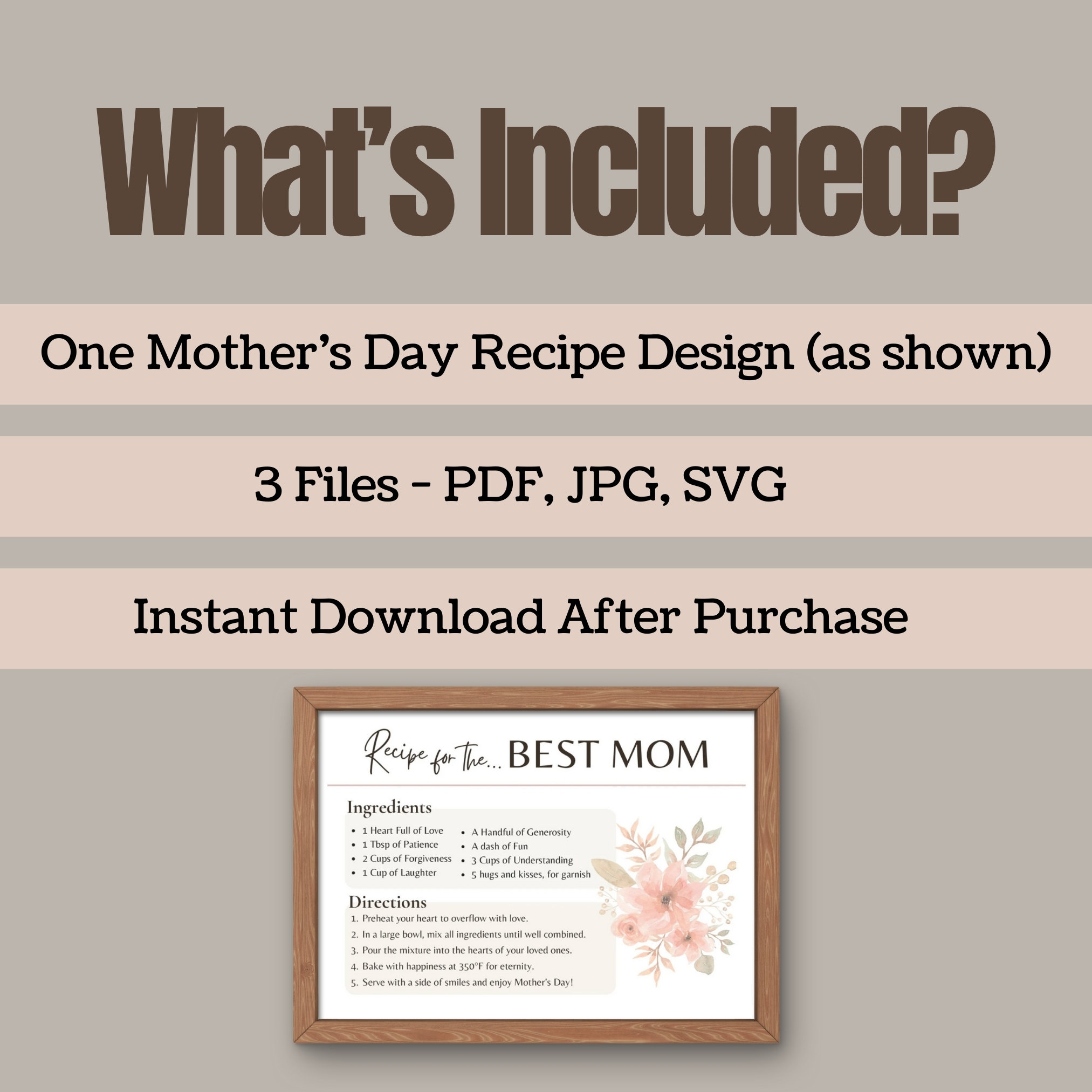 Mother’s Day Recipe Card | Best Mom | Digital Print | Mom’s Recipe ...