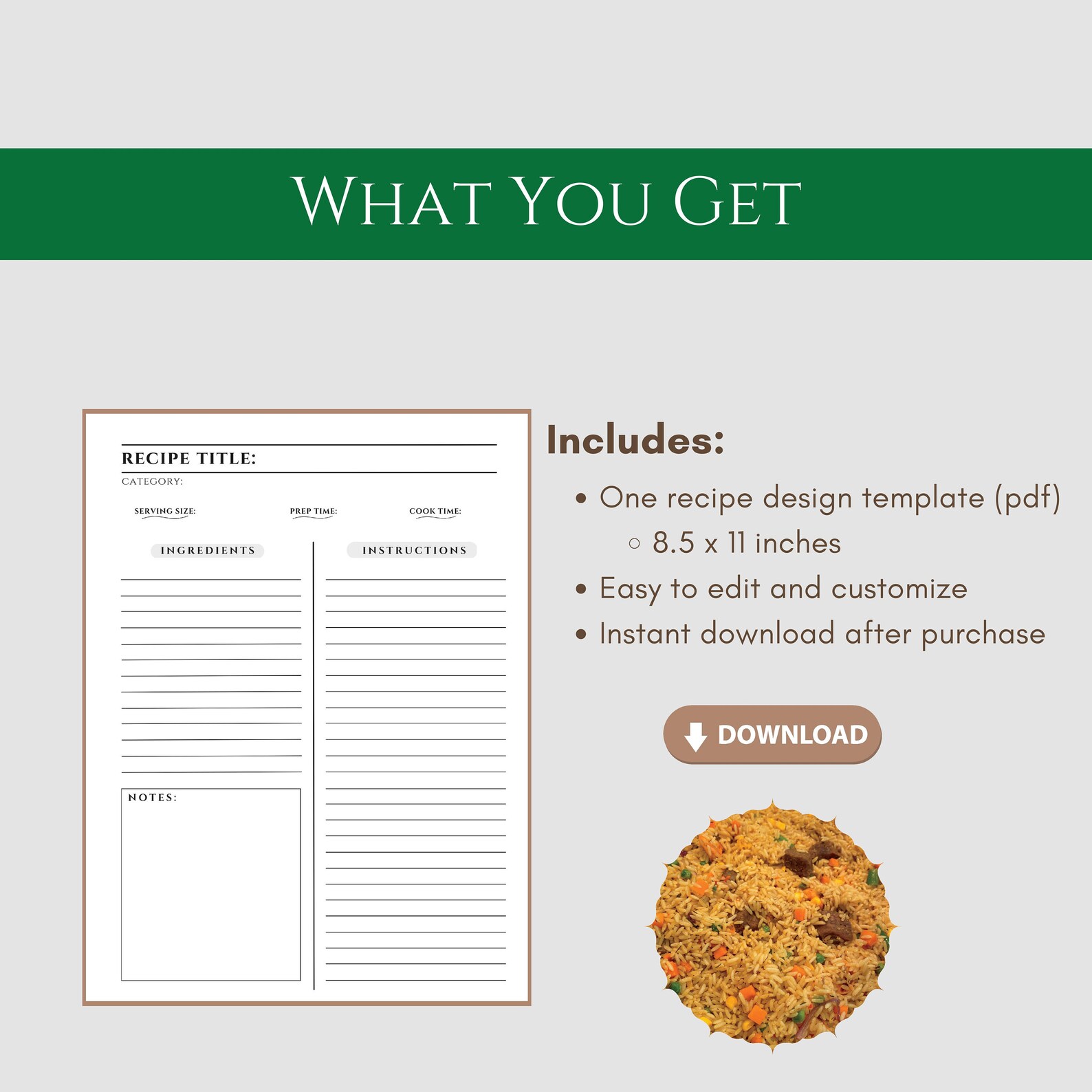 Recipe Sheet Template Editable and Printable Template Minimalist ...