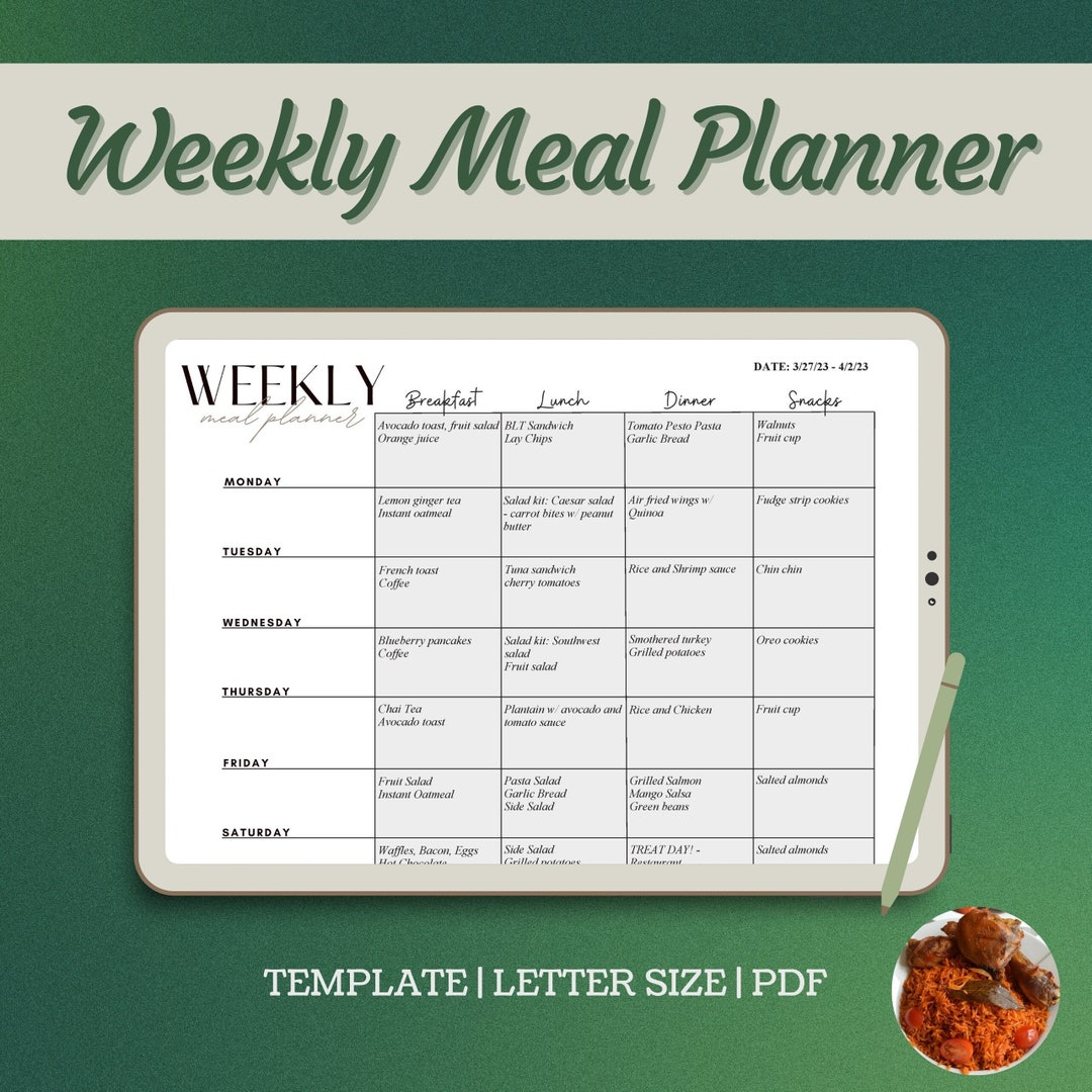 Weekly Meal Planner | Meal Planner | Printable Planner | Minimalist ...
