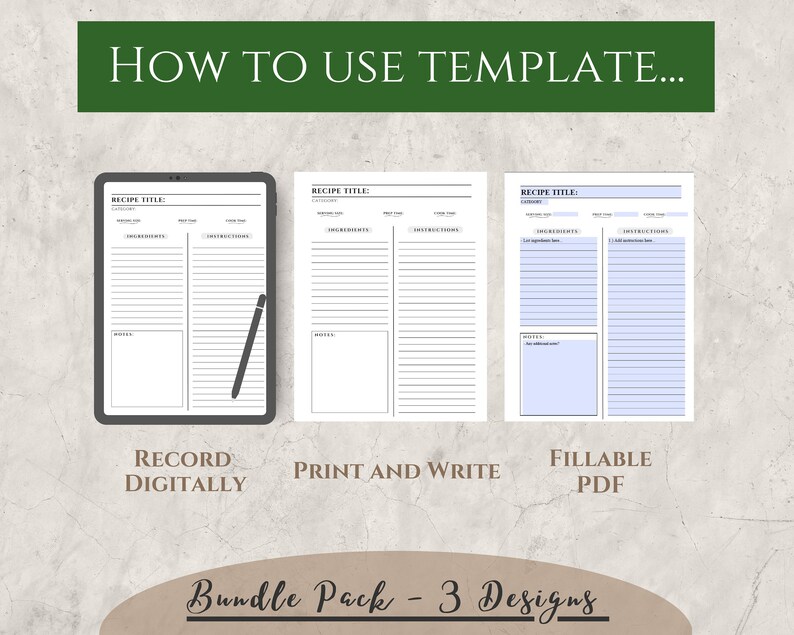 Recipe Sheet Template Bundle Recipe Card Editable and Printable ...
