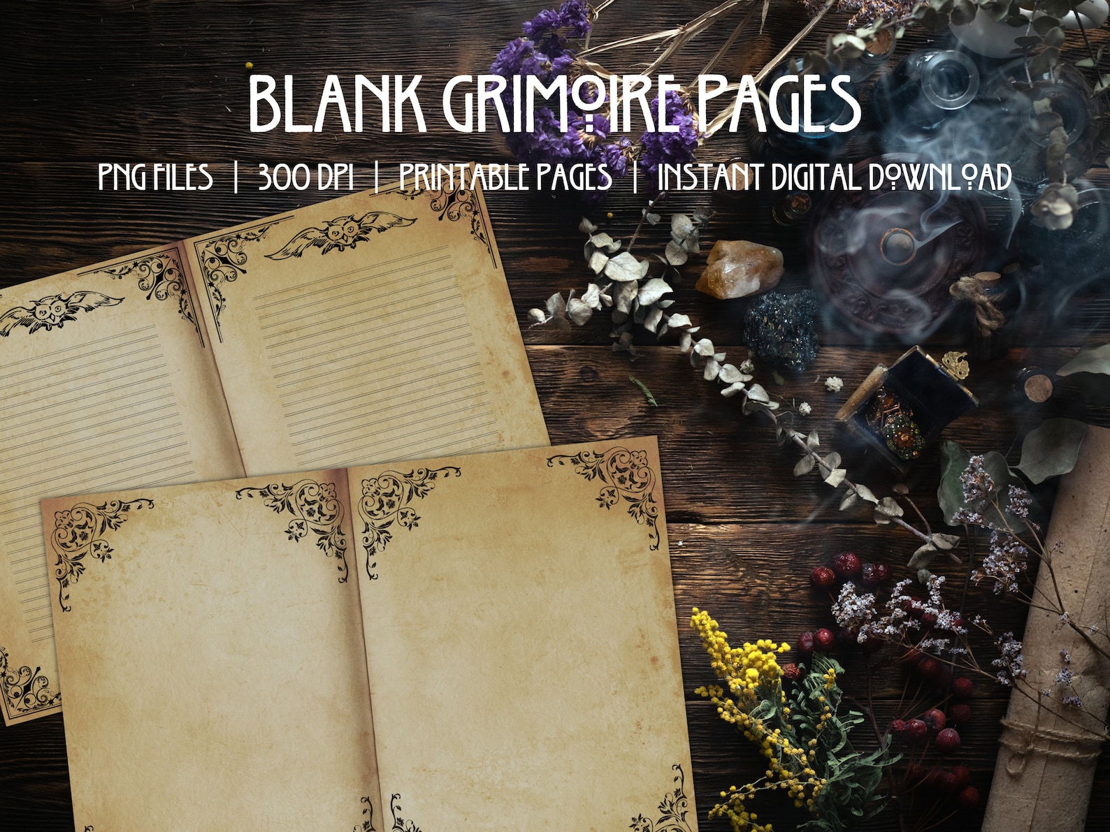 Printable Blank Grimoire Pages: Book of Shadows Templates (digital ...
