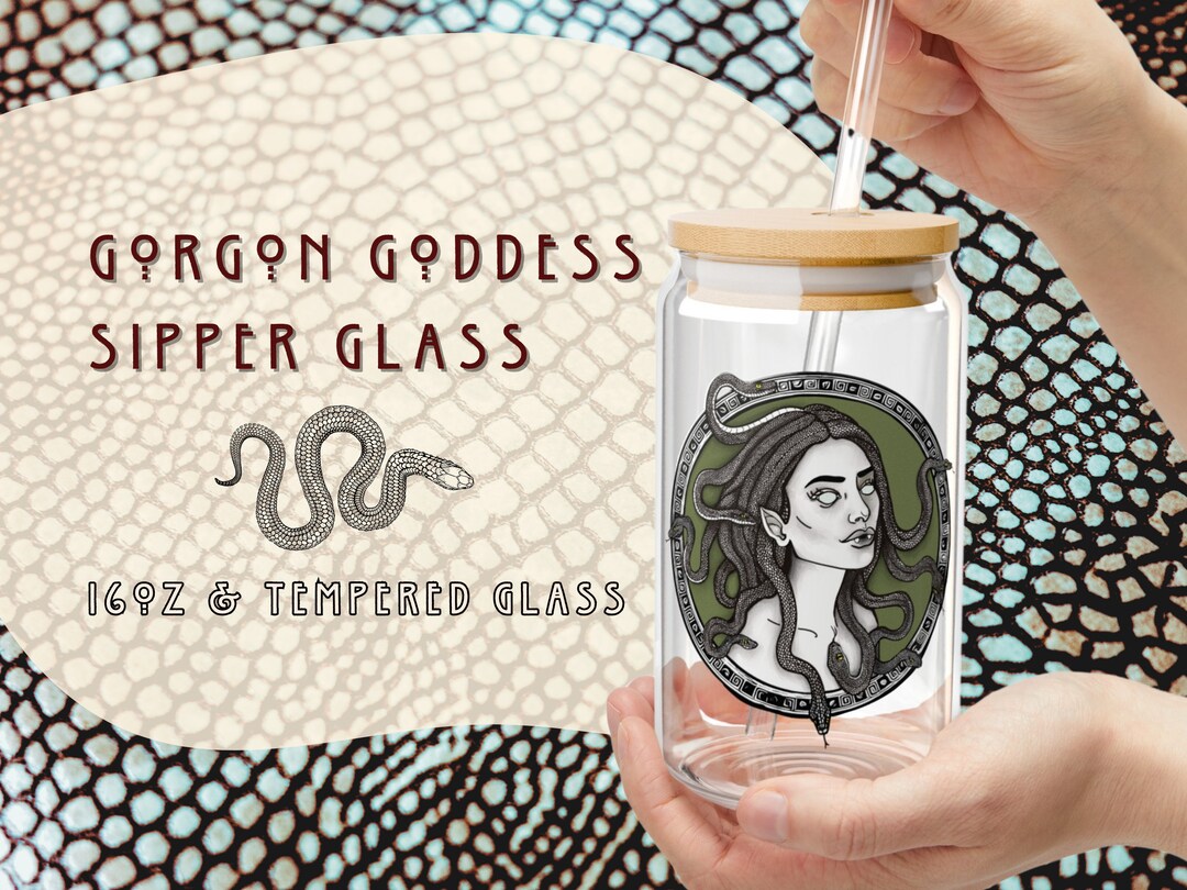 Gorgon Goddess Medusa Sipper Glass | 16oz | Tempered Glass - Etsy
