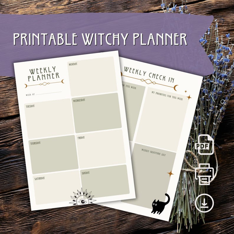 Basic Printable Witchy Planner Pages | PDF & JPG | 8 Pages | 2 Page ...
