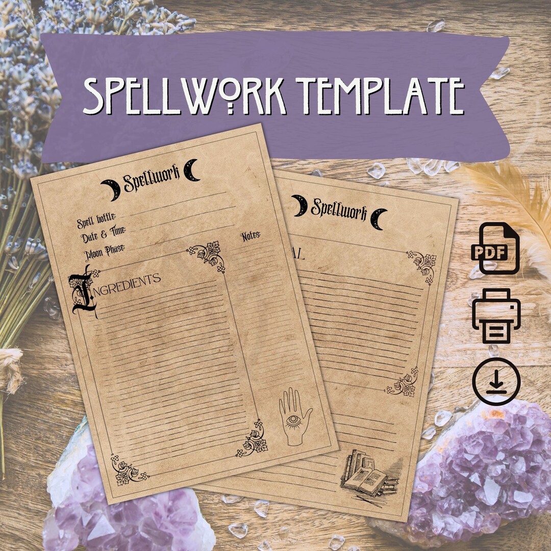 Printable Spellwork Templates | Spell Bottle Record Sheet | Witchcraft ...