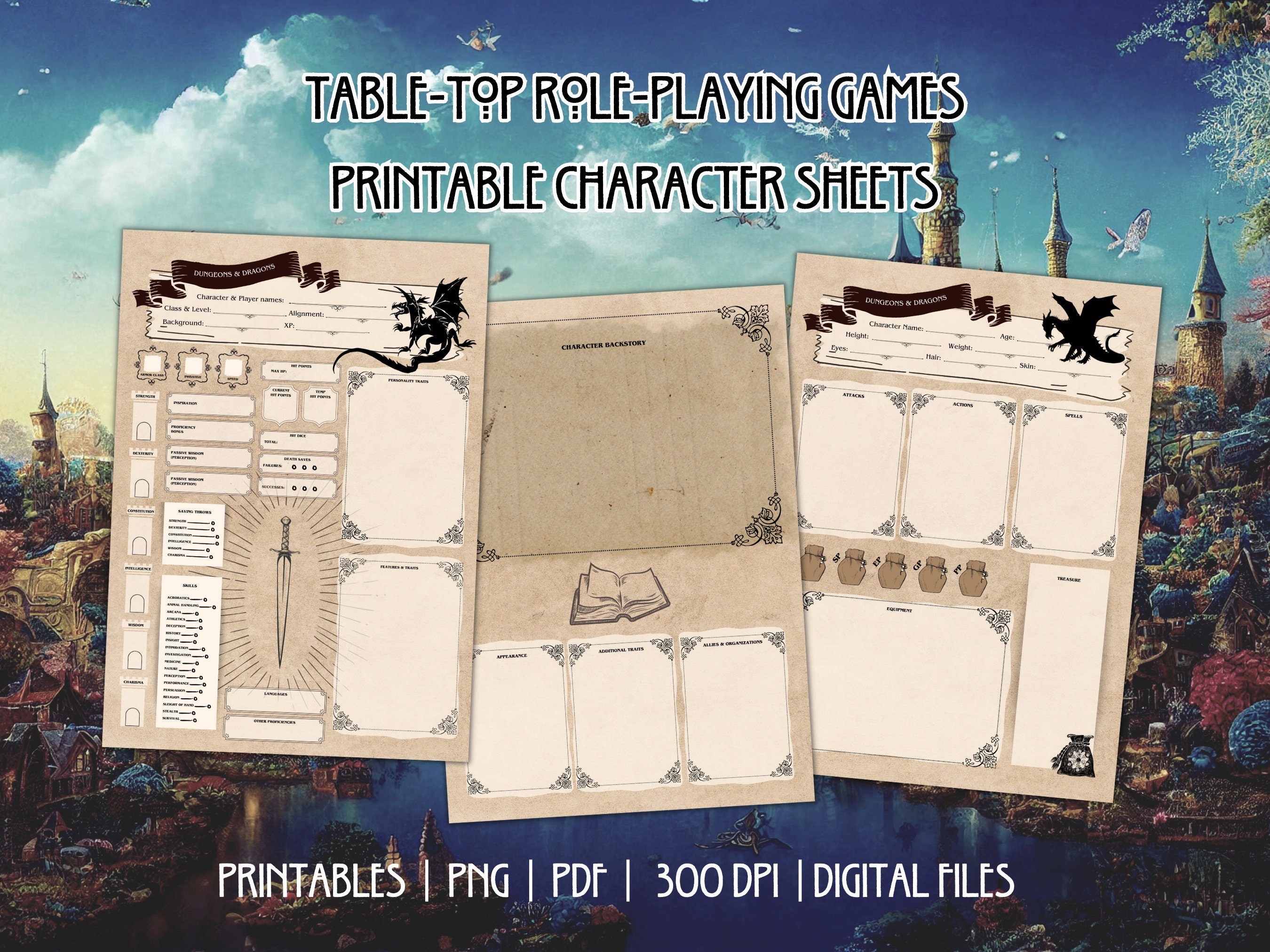 Printable Table-top Adventure Game Character Sheets (dnd) | Vintage ...