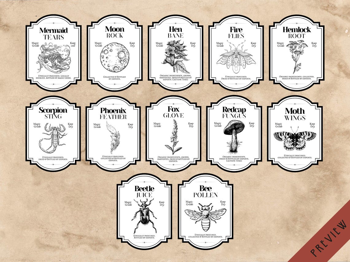 Printable Halloween Apothecary Label Set: Magic & Potions (digital ...