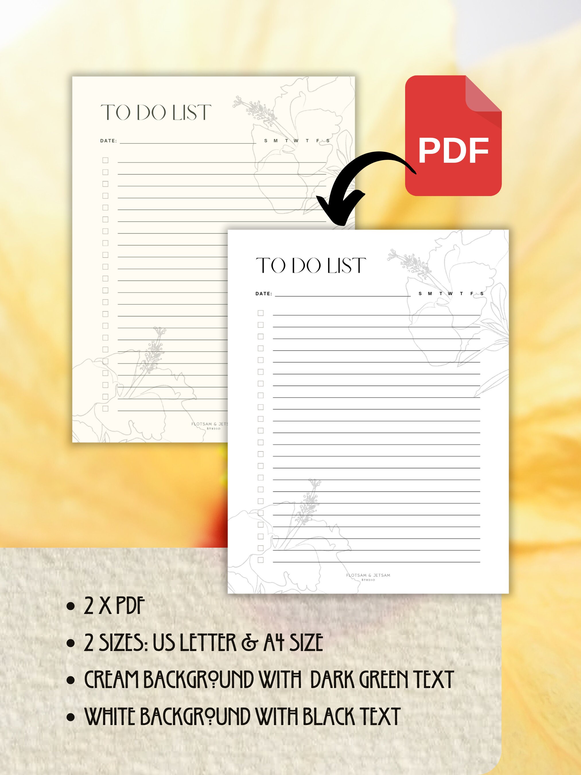 Printable to Do Lists | Line Art Hibiscus Flower Illustration | Minimal ...