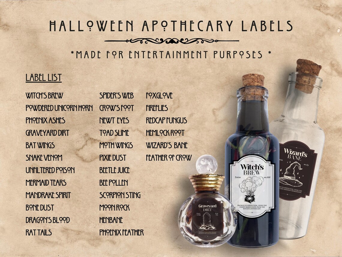 Printable Halloween Apothecary Label Set: Magic & Potions (digital ...
