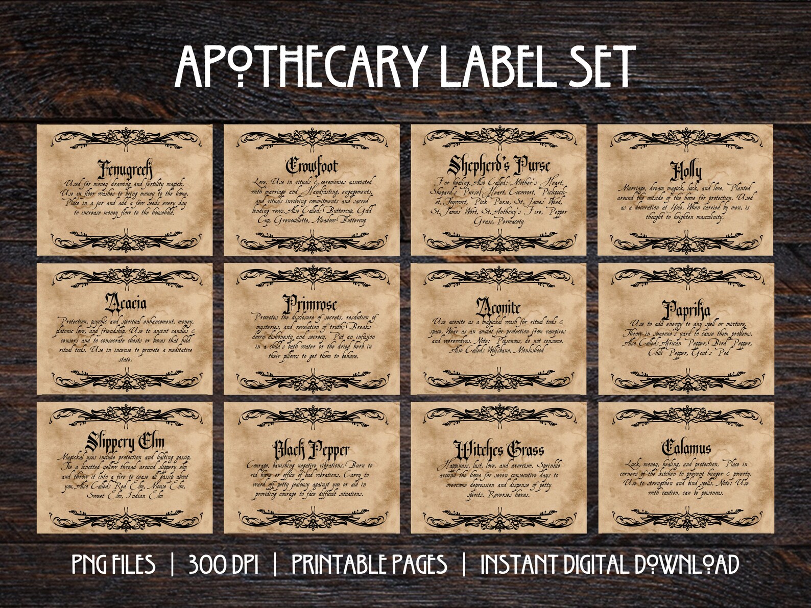 69 Apothecary Labels Herbal Info Cards Digital Download Witchy Labels ...