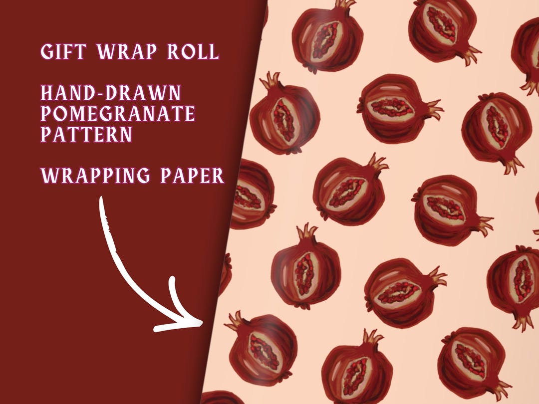 Hand-drawn Pomegranate Pattern Wrapping Paper Roll | Fruit Botanical ...