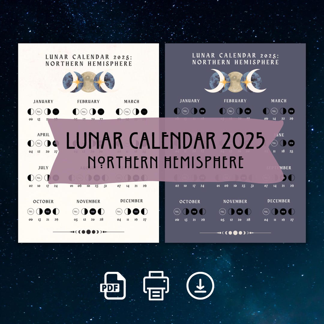 Printable Lunar Phase Calendar for Northern Hemisphere | Single Page ...