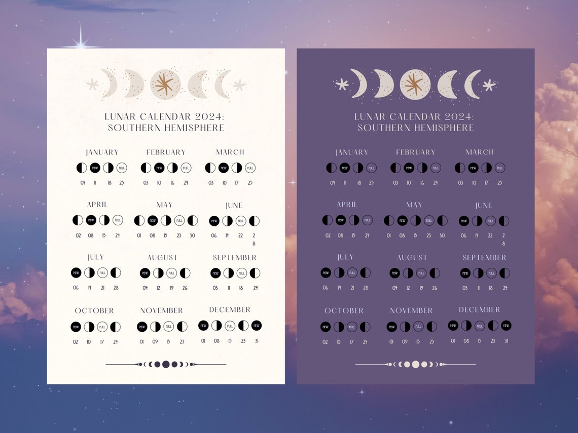 Printable Lunar Phase Calendar for Southern Hemisphere - Etsy