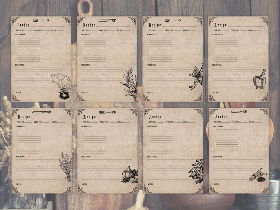 Printable Kitchen Witch Recipe Pages: Vintage A4 (digital Download) - Etsy