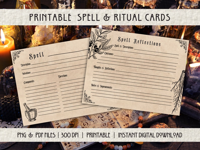 Printable Spell & Ritual Cards Vintage Paper Texture Background Witchy ...