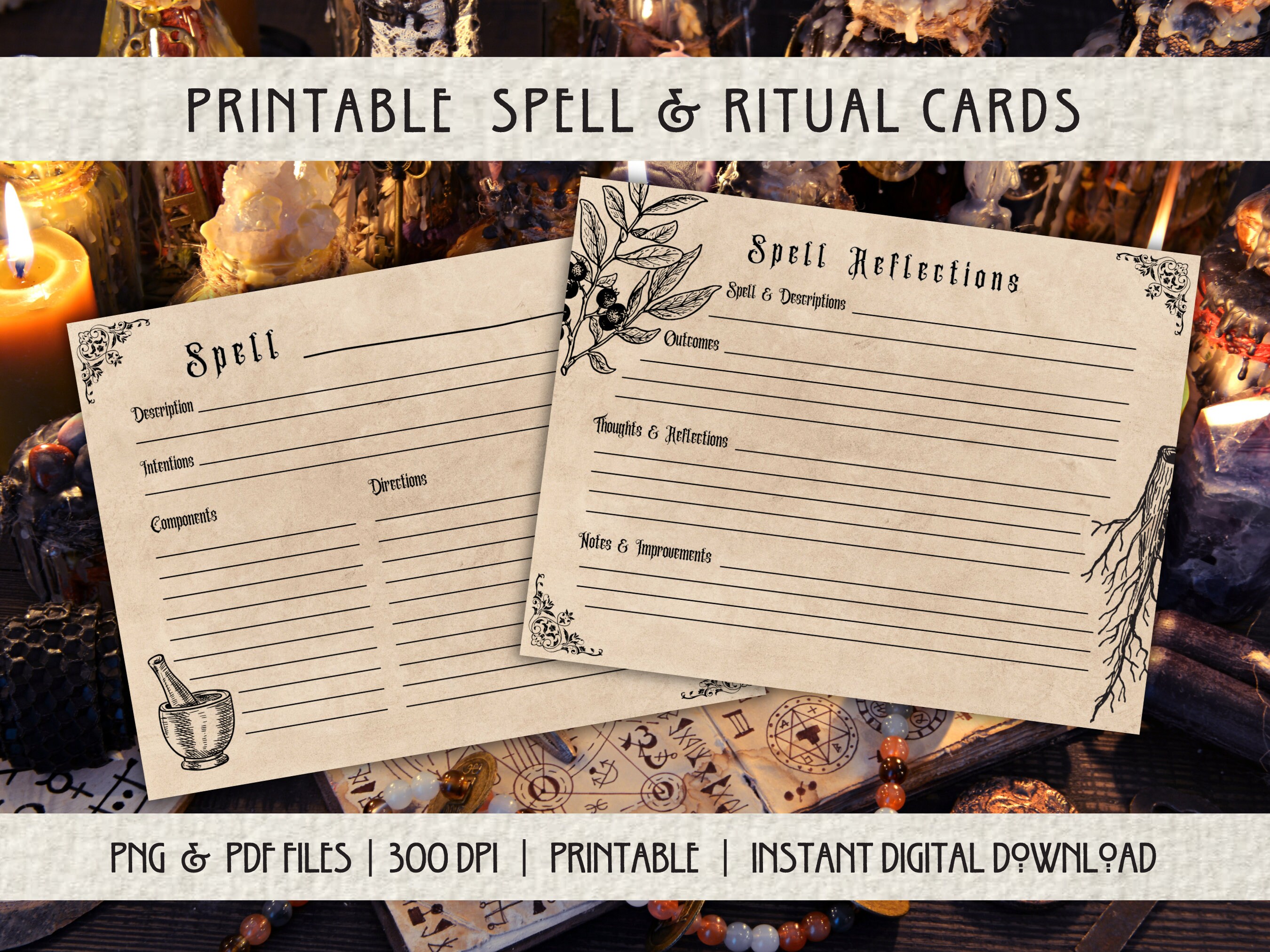 Printable Spell & Ritual Cards Vintage Paper Texture Background Witchy ...