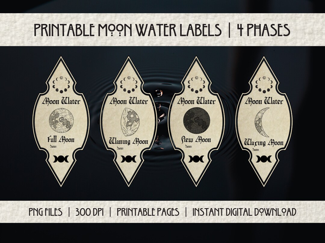 Printable Basic Moon Water Labels Four Moon Phases Digital Download ...