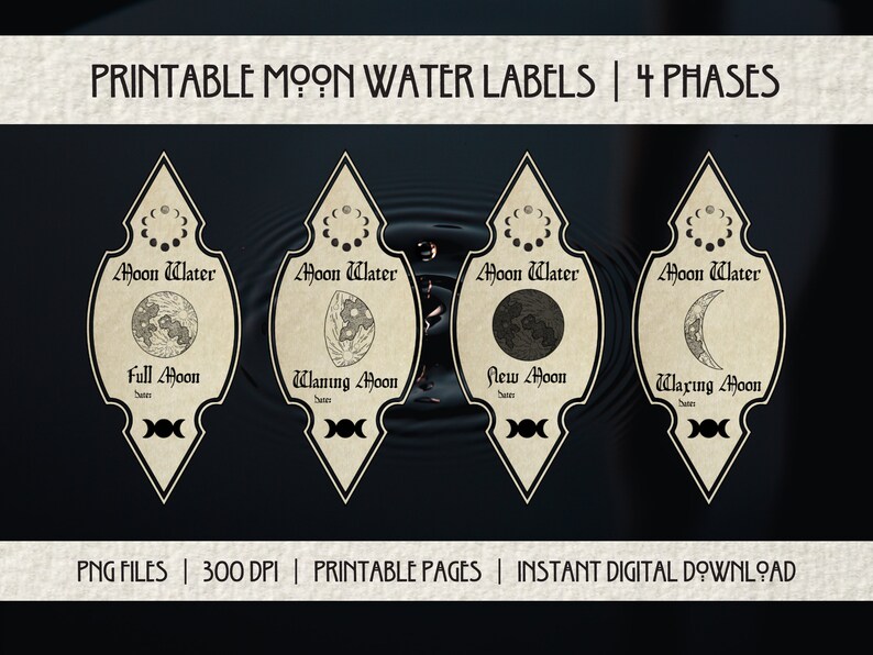 Printable Basic Moon Water Labels | Four Moon Phases | Digital Download ...