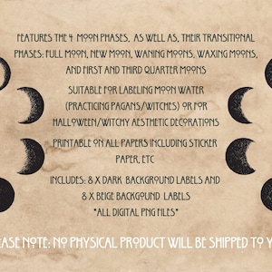 Printable Moon Water Labels 8 Lunar Phases includes Transitional Phases ...