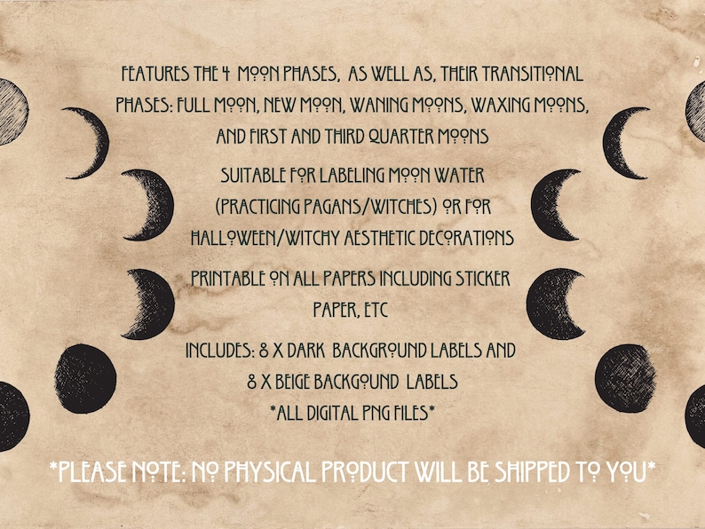 Printable Moon Water Labels | 8 Lunar Phases (includes Transitional ...