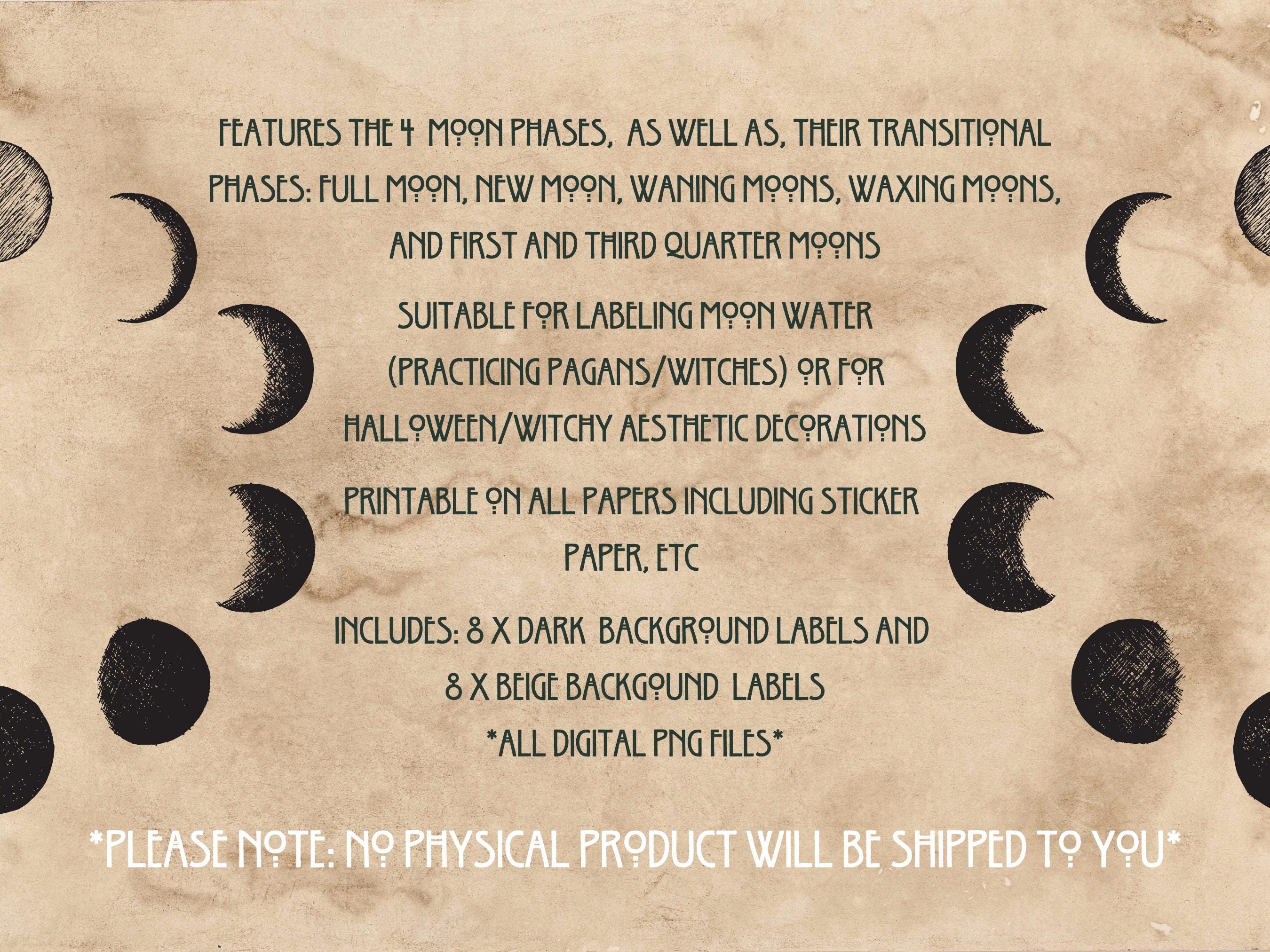 Printable Moon Water Labels | 8 Lunar Phases (includes Transitional ...
