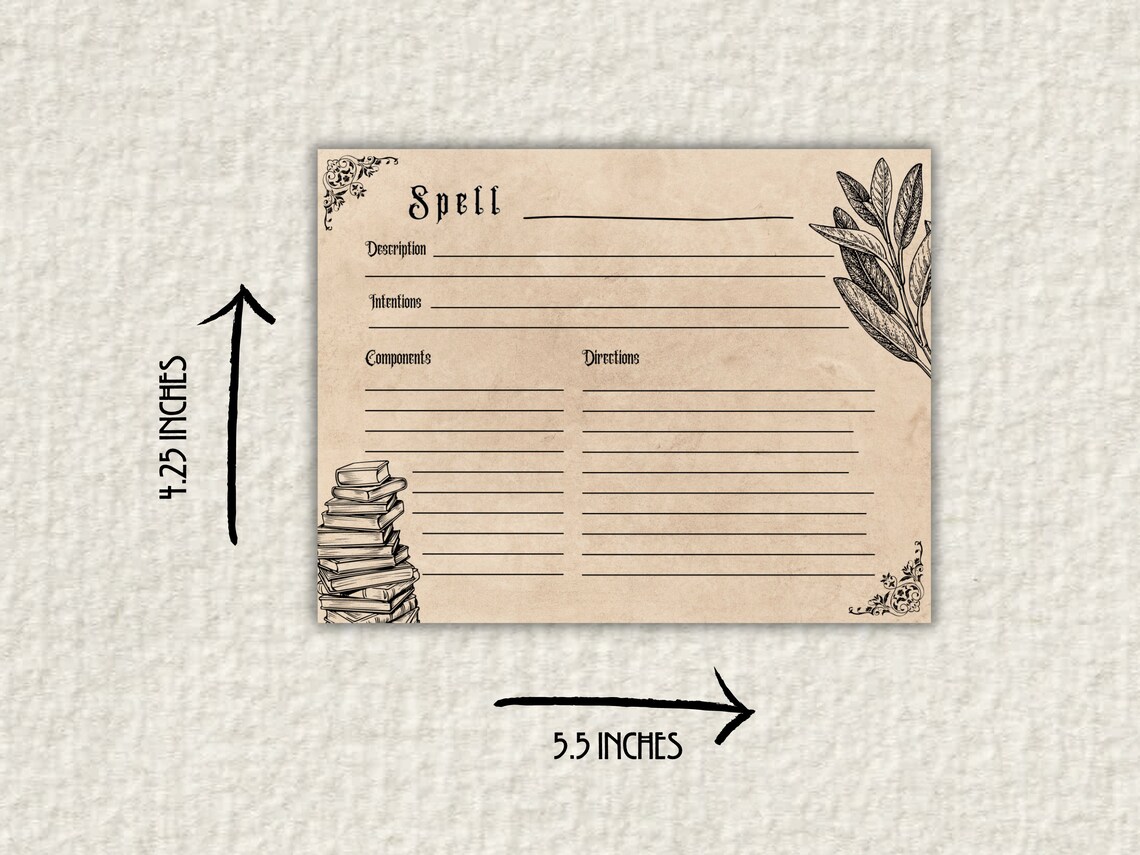 Printable Spell & Ritual Cards Vintage Paper Texture Background Witchy ...