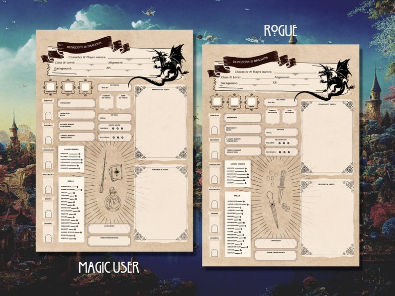 Printable Table-top Adventure Game Character Sheets dnd - Etsy