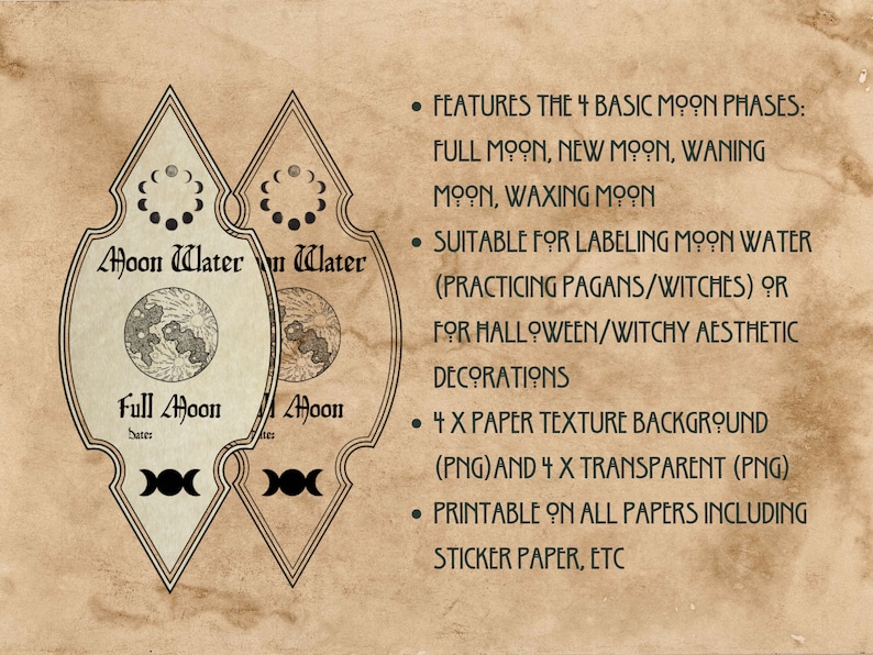 Printable Basic Moon Water Labels | Four Moon Phases | Digital Download ...