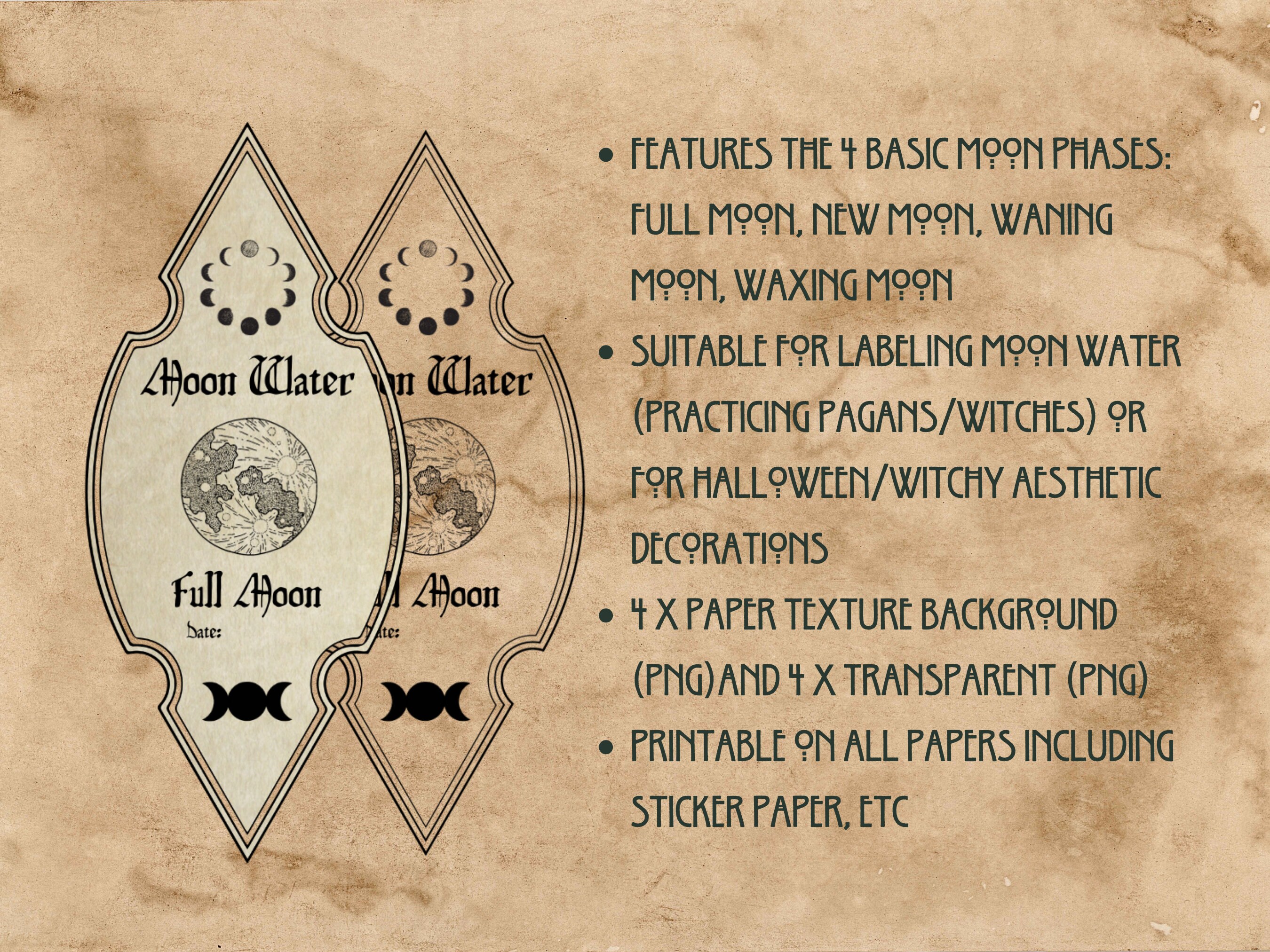 Printable Basic Moon Water Labels | Four Moon Phases | Digital Download ...