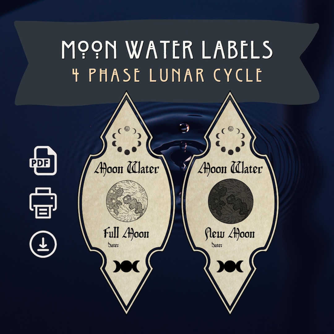 Printable Basic Moon Water Labels | Four Moon Phases | Digital Download ...