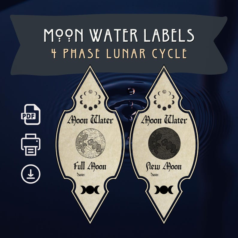 Printable Basic Moon Water Labels | Four Moon Phases | Digital Download ...