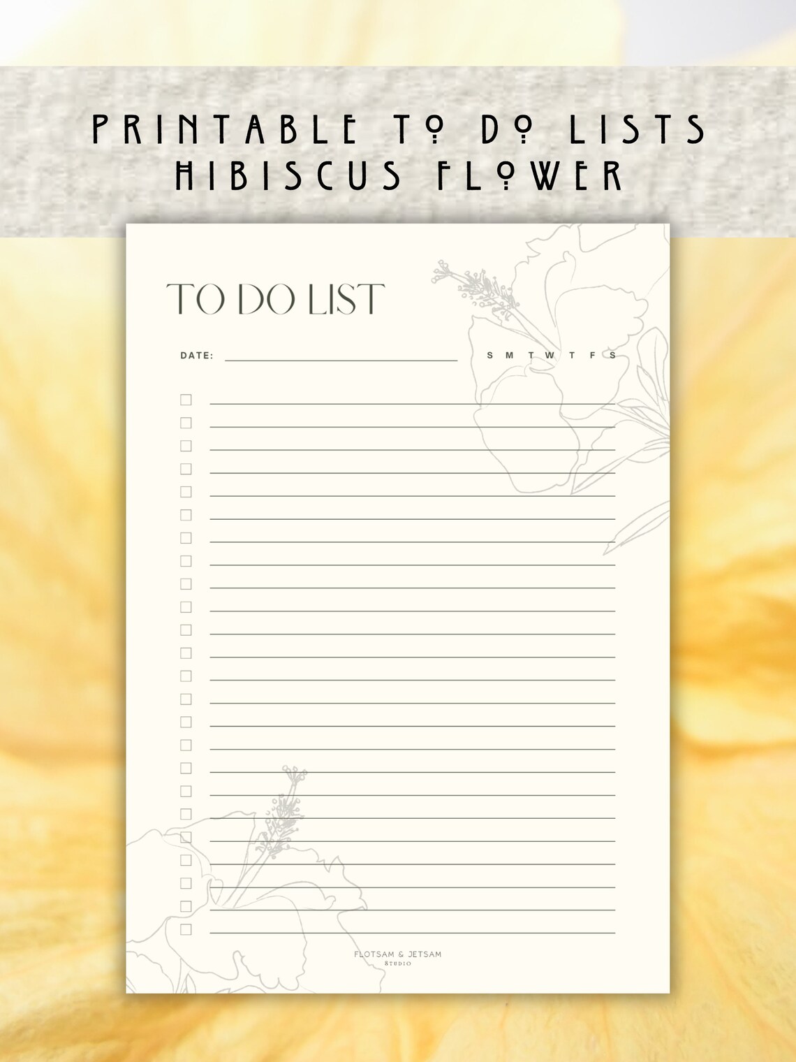 Printable to Do Lists | Line Art Hibiscus Flower Illustration | Minimal ...