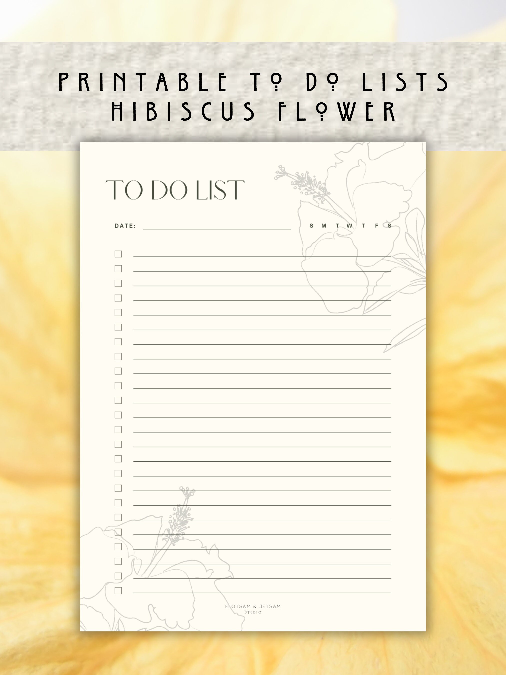 Printable to Do Lists | Line Art Hibiscus Flower Illustration | Minimal ...