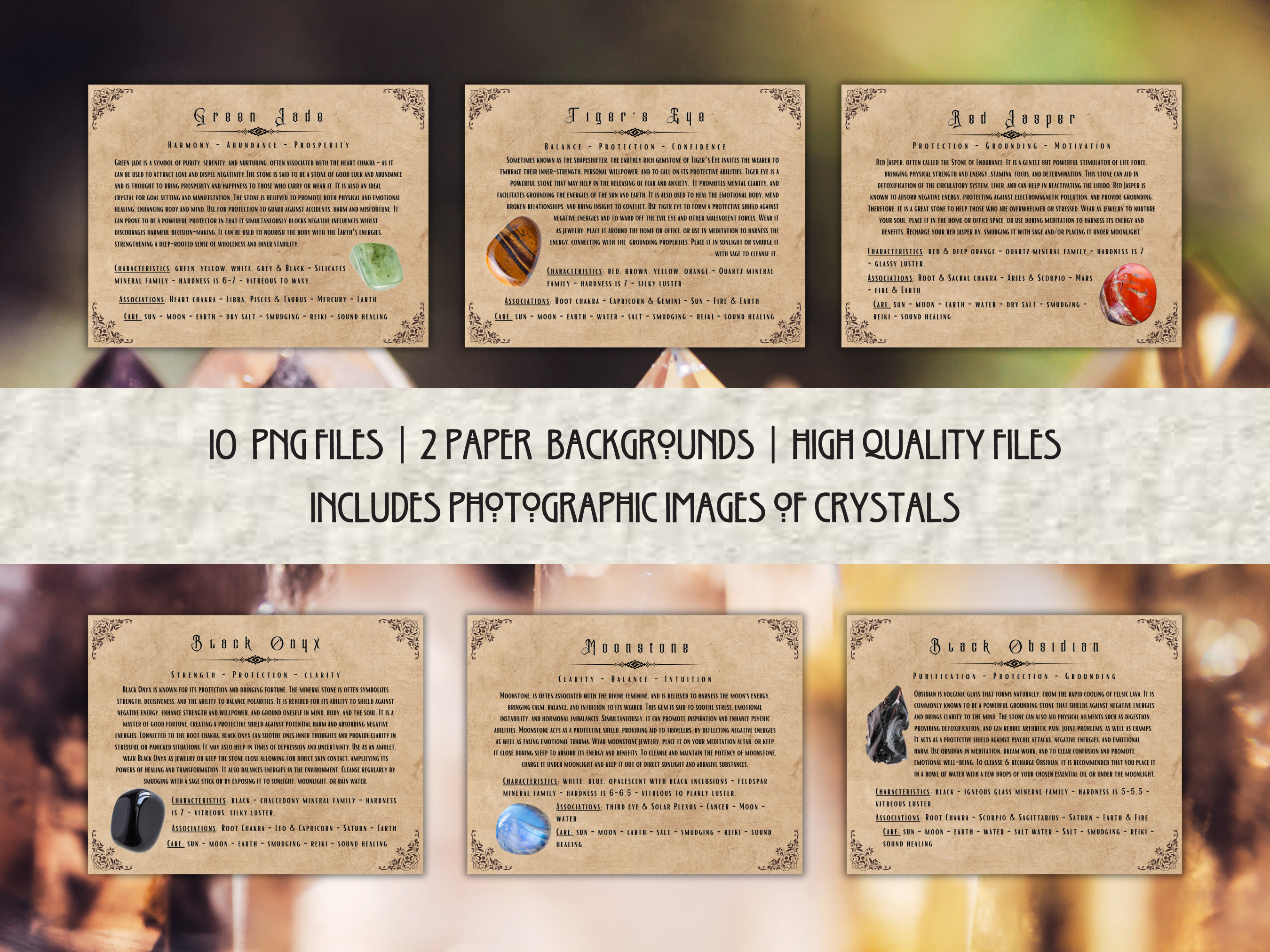 Printable Crystal Cards: Vintage Paper, Crystal Info (PNG Files) - Etsy