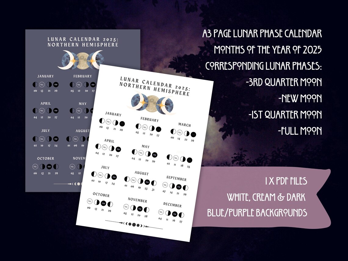 Printable Lunar Phase Calendar for Northern Hemisphere | Single Page ...