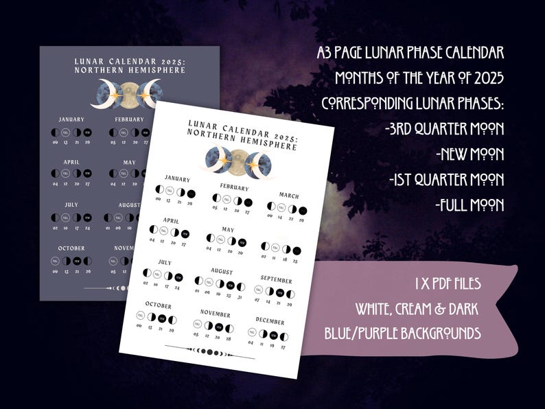 Printable Lunar Phase Calendar for Northern Hemisphere | Single Page ...