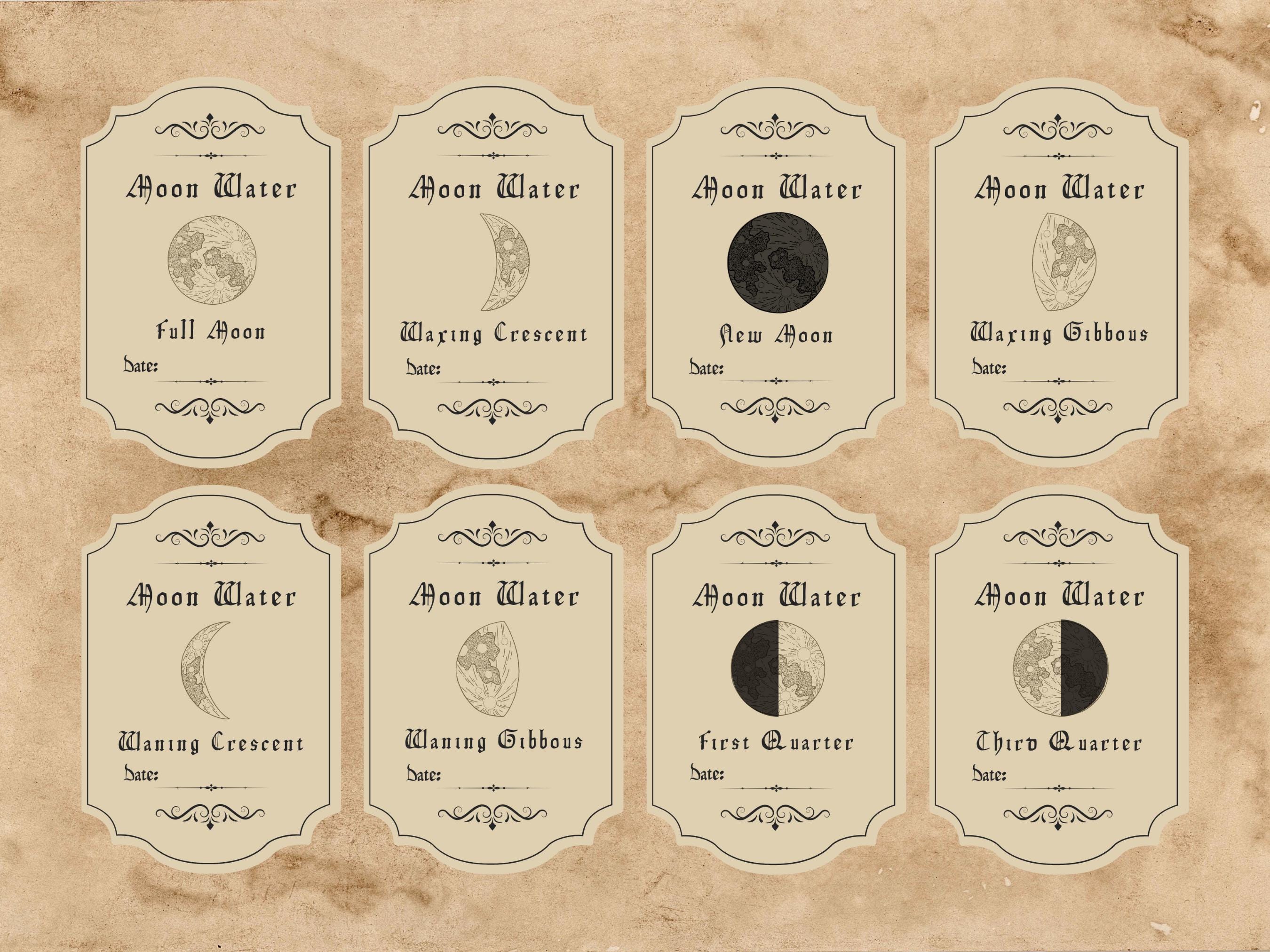 Printable Moon Water Labels | 8 Lunar Phases (includes Transitional ...