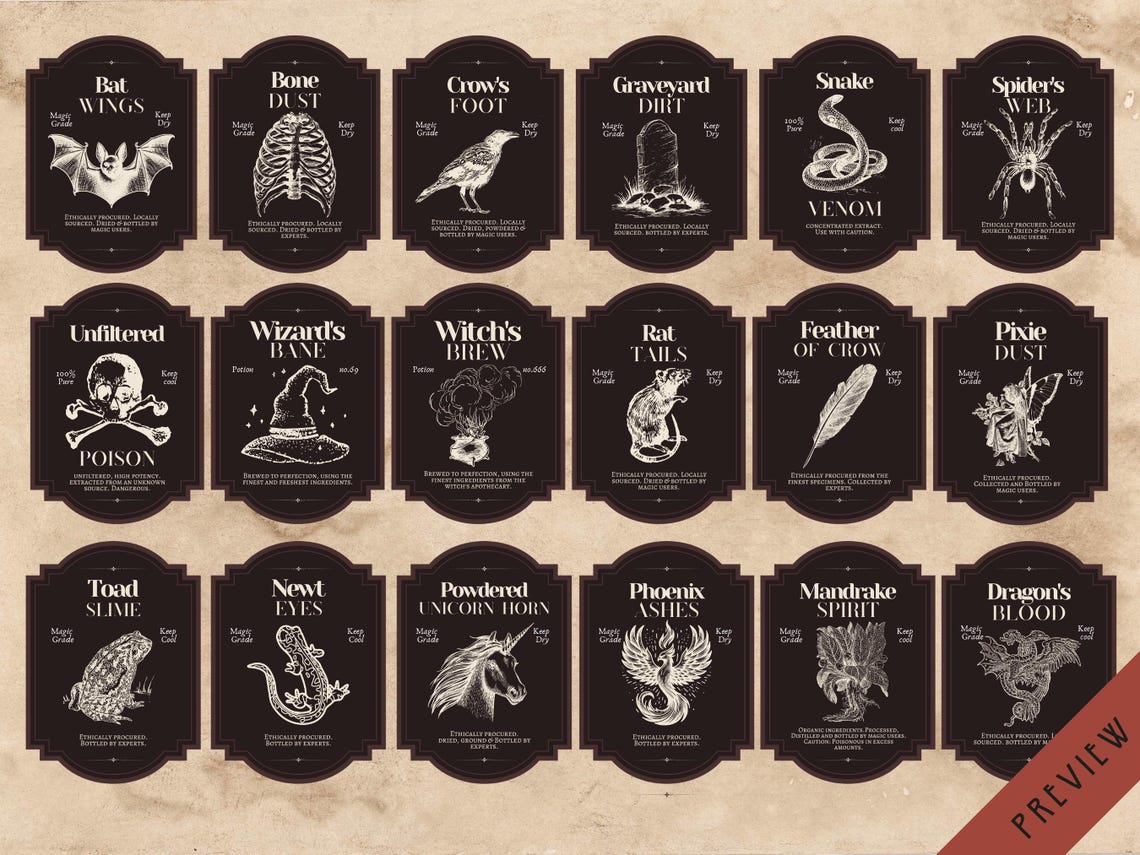Printable Halloween Apothecary Label Set: Magic & Potions (digital ...