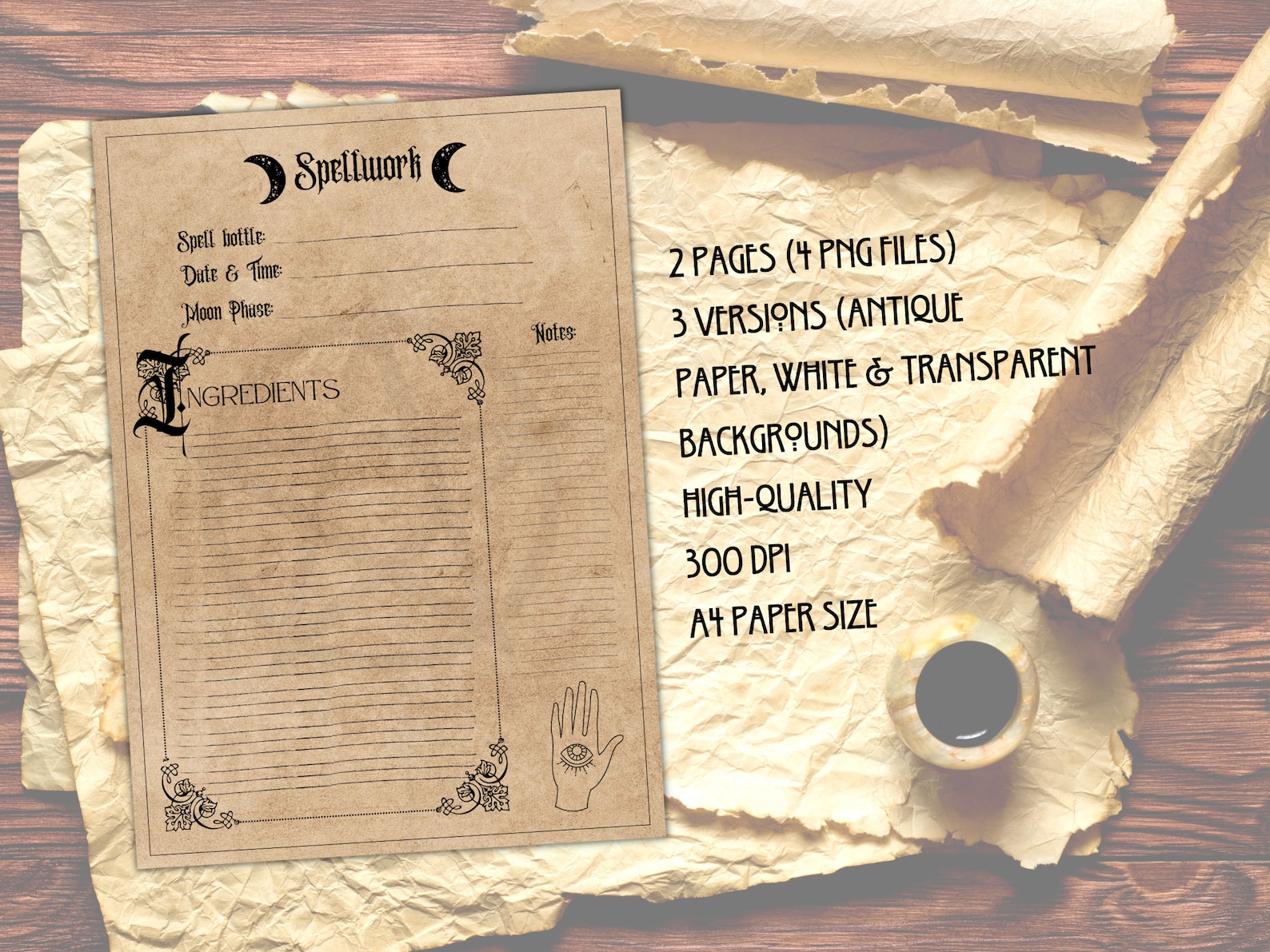 Printable Spellwork Templates | Spell Bottle Record Sheet | Witchcraft ...