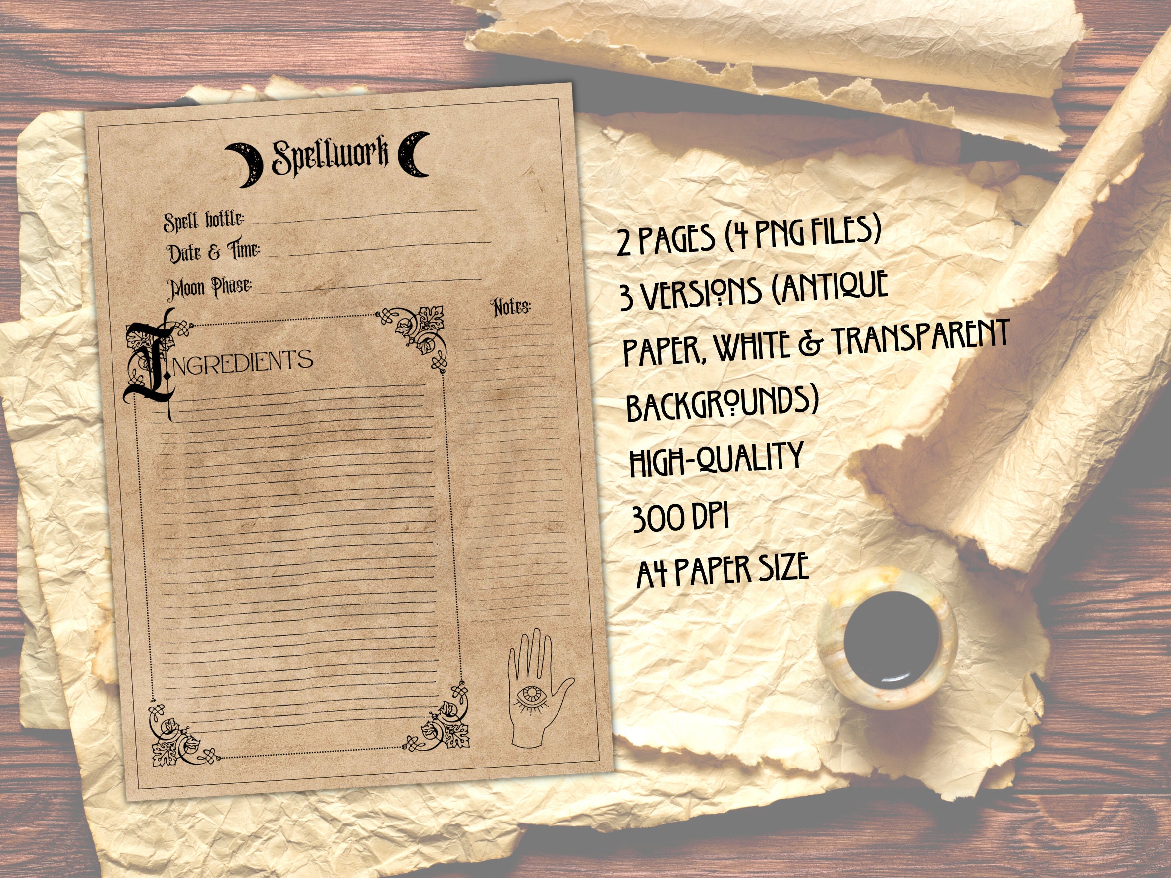 Printable Spellwork Templates | Spell Bottle Record Sheet | Witchcraft ...