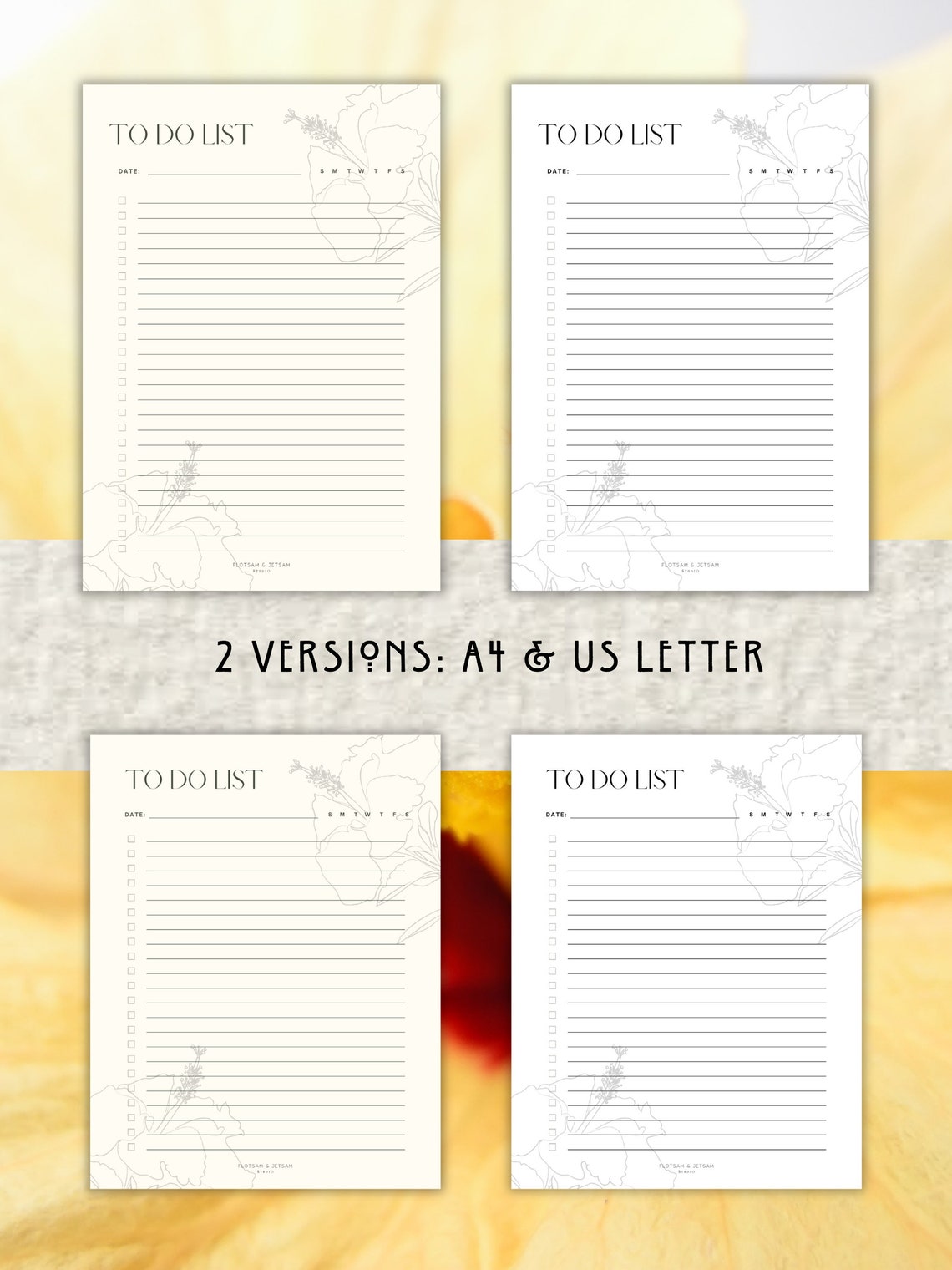 Printable to Do Lists | Line Art Hibiscus Flower Illustration | Minimal ...