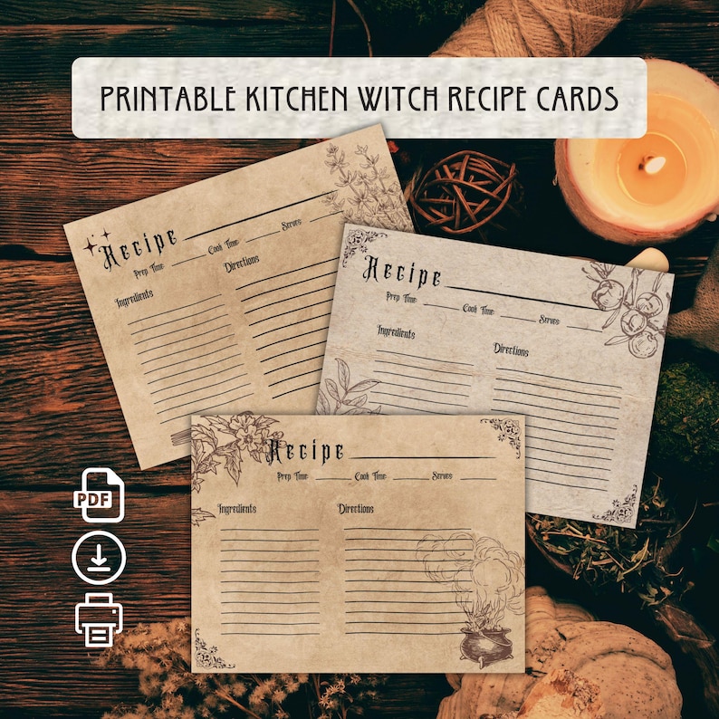 Printable Kitchen Witch Recipe Cards: Vintage Texture (PNG & PDF) - Etsy