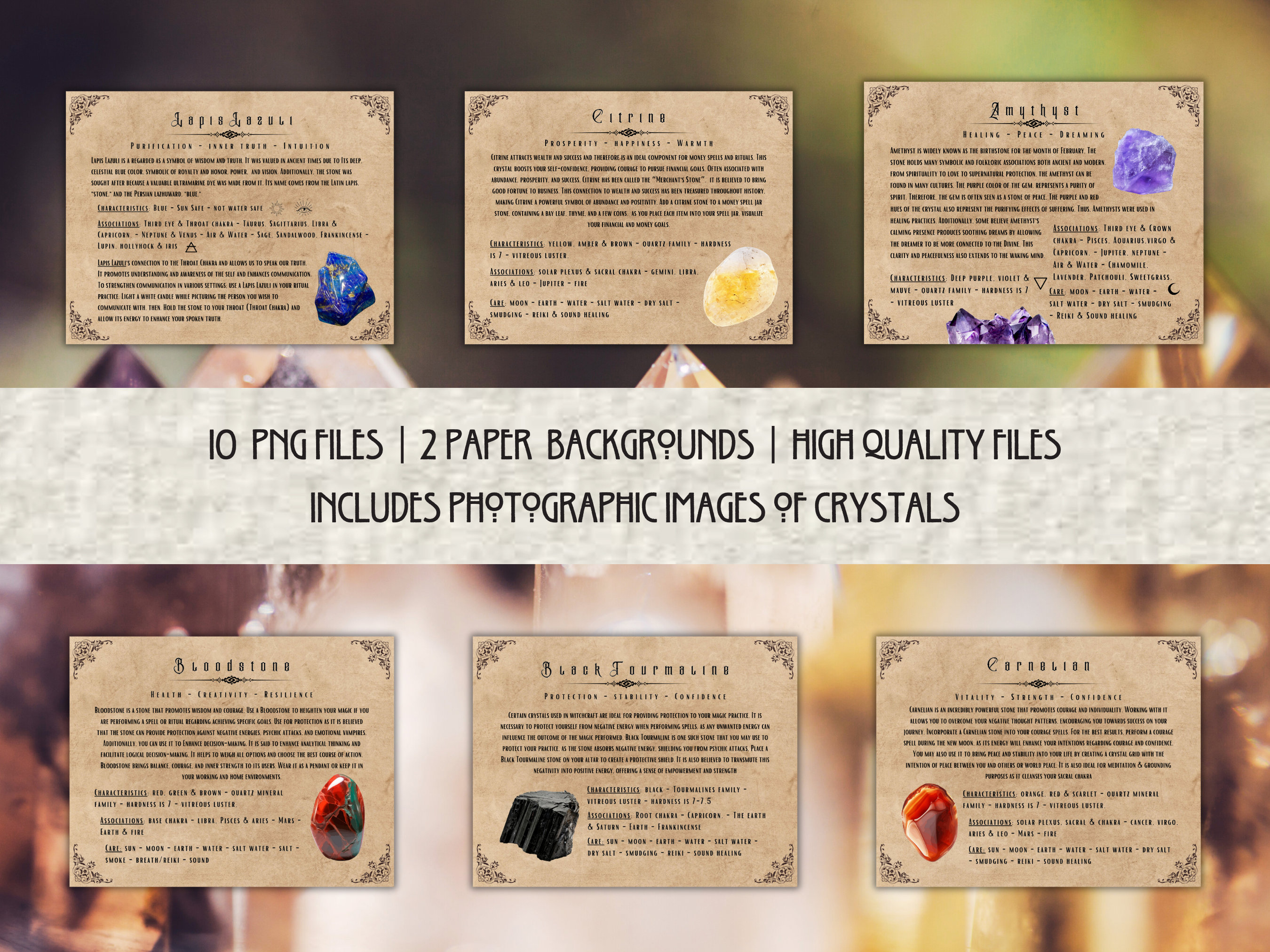 Printable Crystal Cards PART 1 | Vintage Paper Background | Crystal ...