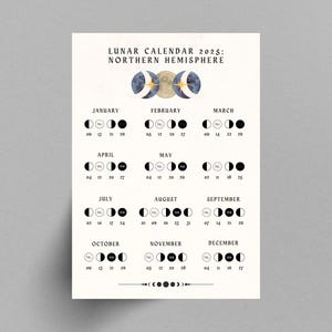 Printable Lunar Phase Calendar for Northern Hemisphere | Single Page ...